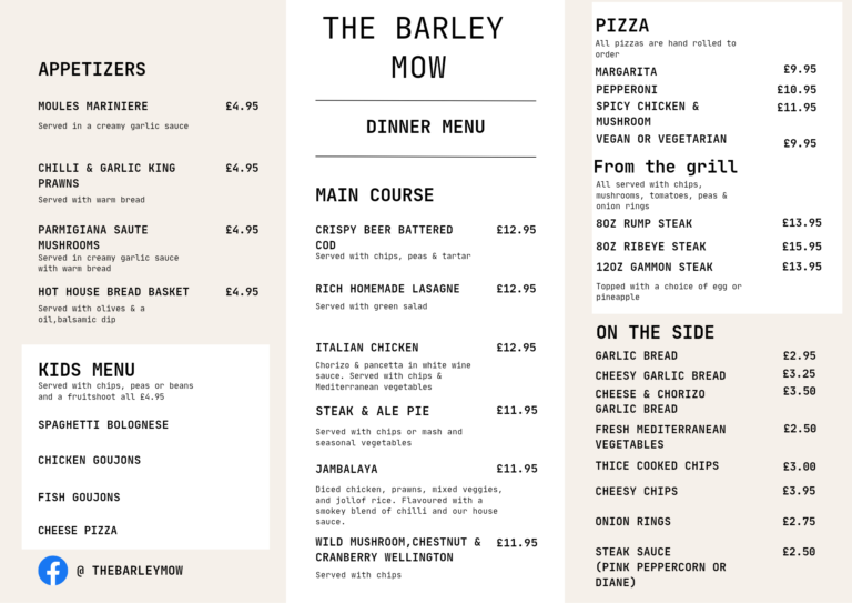 Menu - The Barley Mow Inn